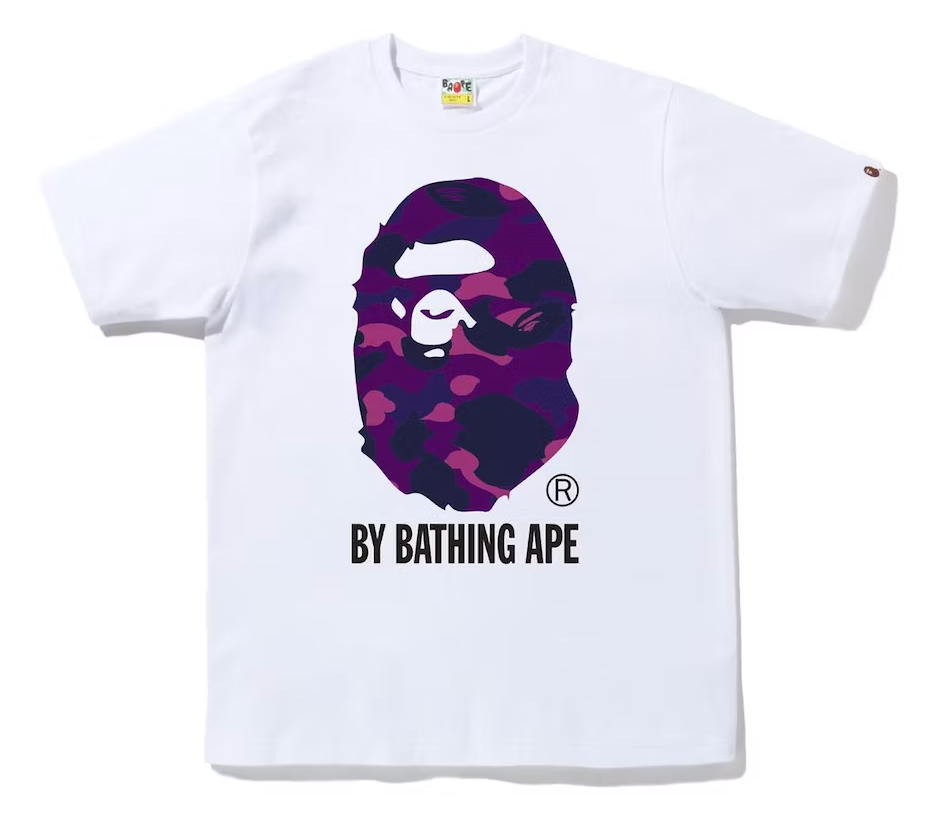 Bape Big Head Logo Purple Camo Tee White | Heat Archive Columbus